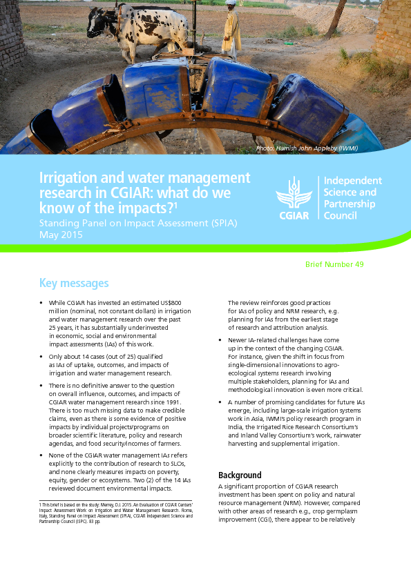 Irrigation and Water Management Research in CGIAR: What Do We Know of ...