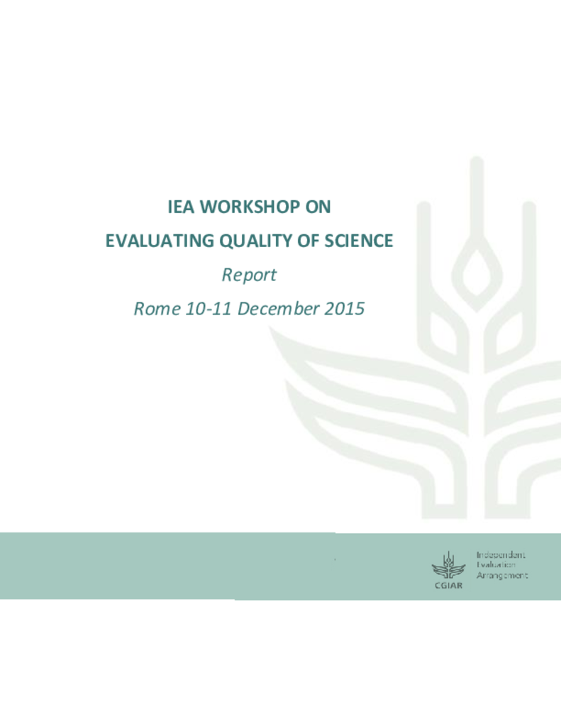 Evaluating the Quality of Science Workshop - Report | IAES | CGIAR ...