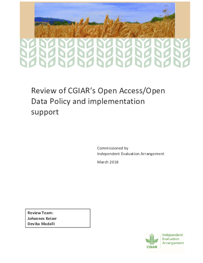 Review of Open Access/Open Data Policy and Support | IAES | CGIAR Independent Advisory and ...