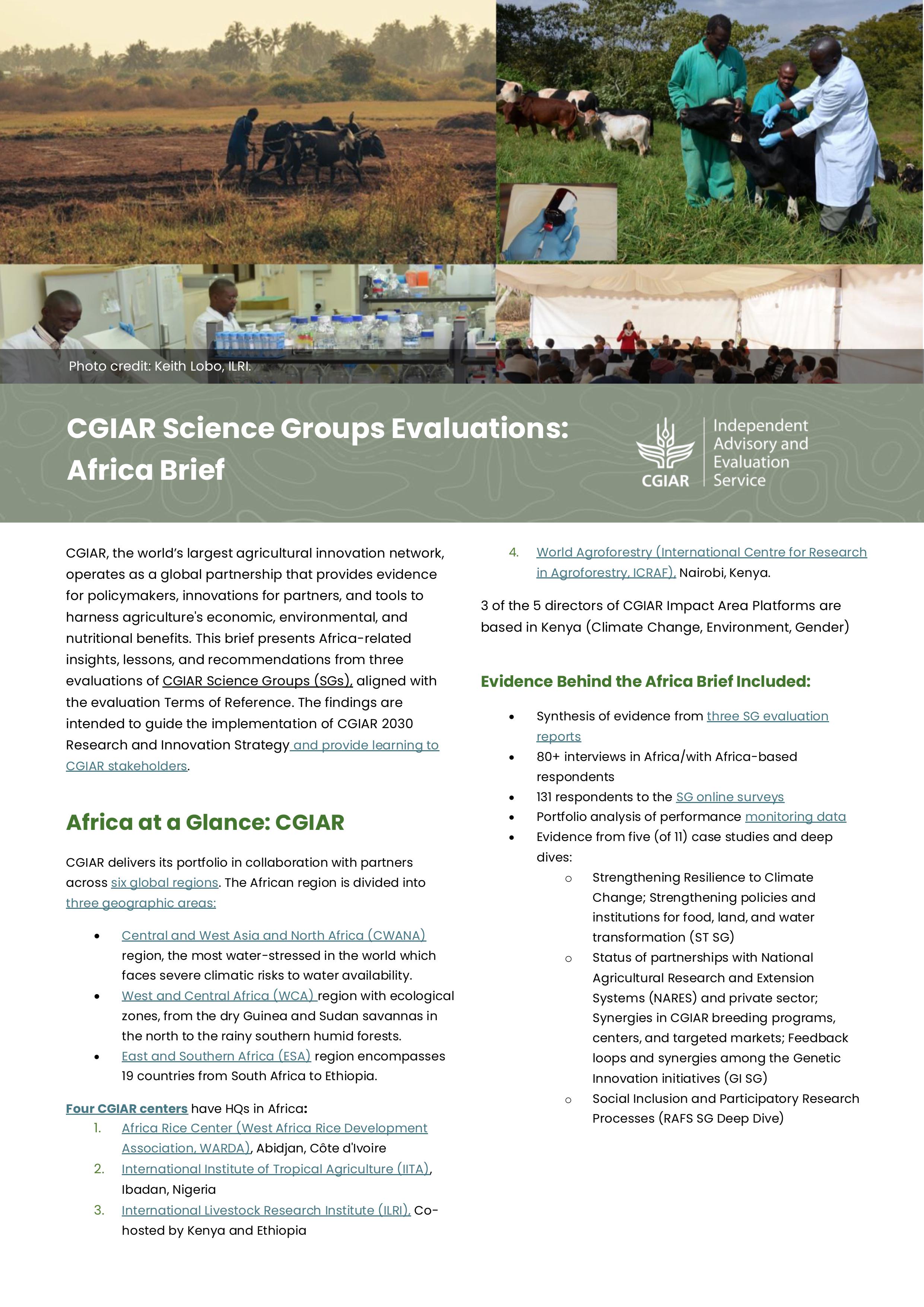 CGIAR Science Group Evaluations: Africa Brief | IAES | CGIAR ...