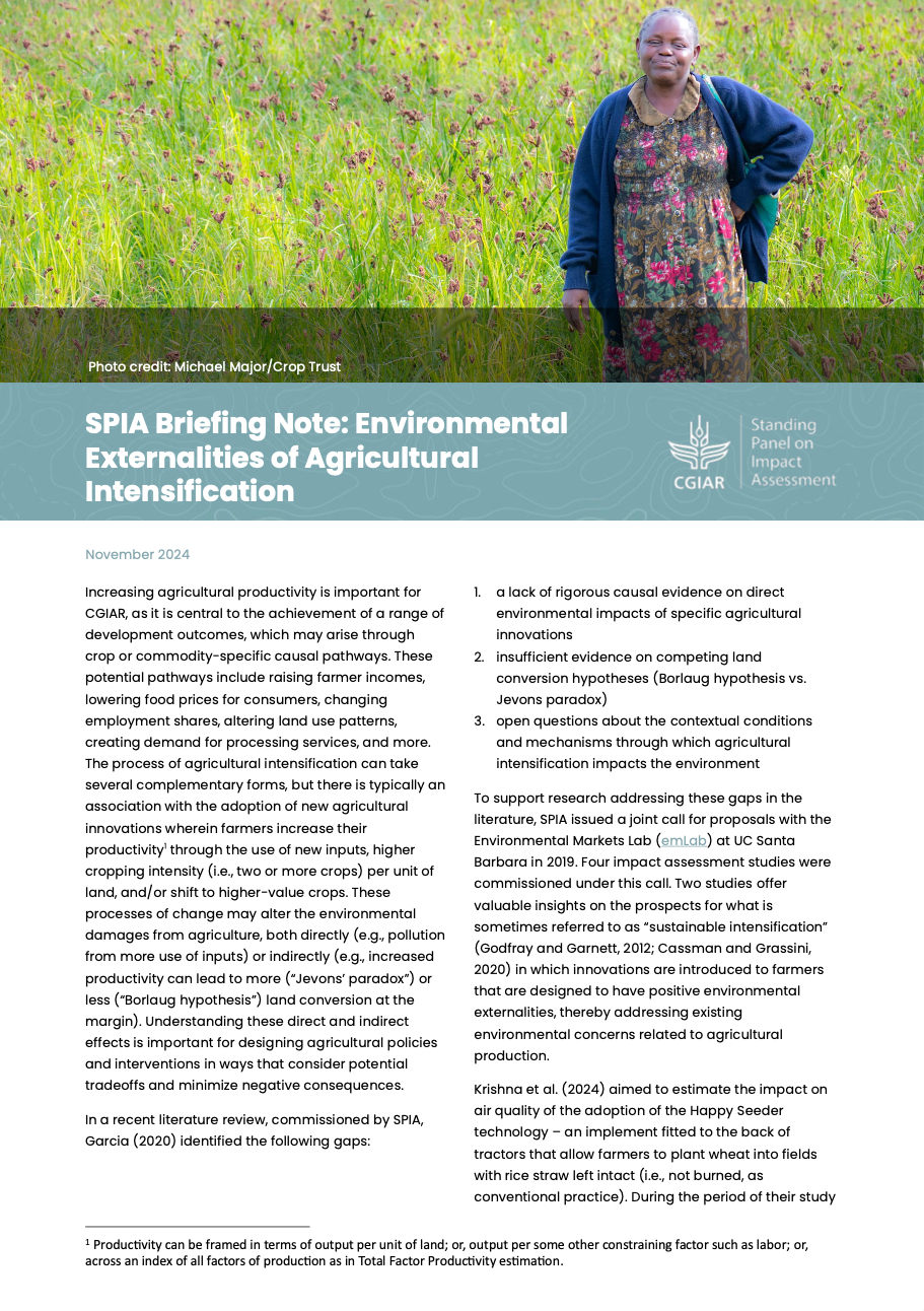 SPIA Briefing Note: Environmental Externalities of Agricultural ...