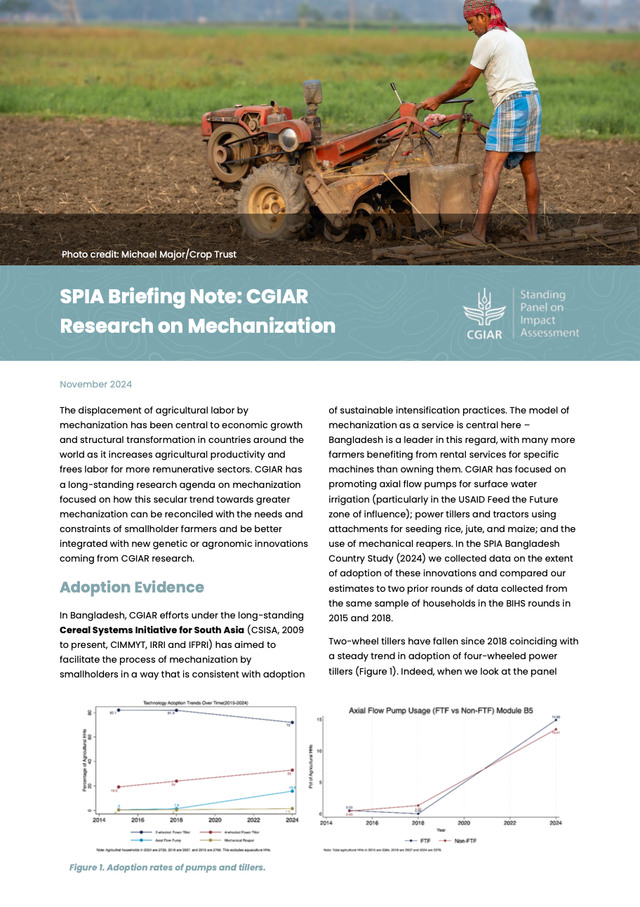 SPIA Briefing Note: CGIAR Research on Mechanization | IAES | CGIAR Independent Advisory and ...